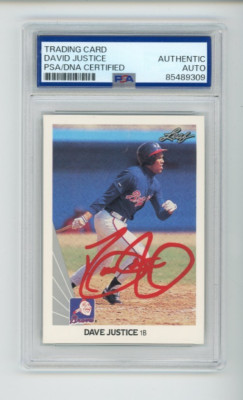 Dave Justice Signed 1990 Leaf Rookie Card #80 PSA SLAB RC Atlanta ...