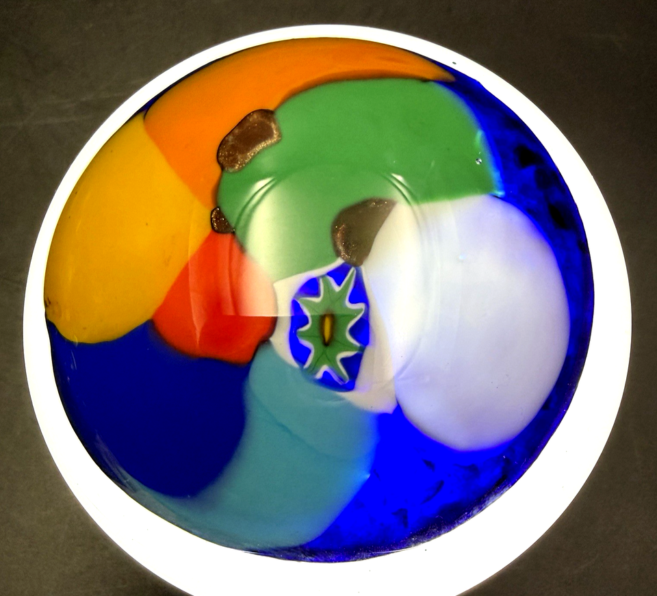 LG Murano Italy Paperweight Signed Millefiori Art Glass Oblate Spheroid ...