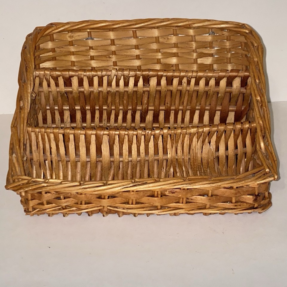 Woven Wicker Basket 3 Sectioned Desktop or Wall Hanging Organizer | eBay