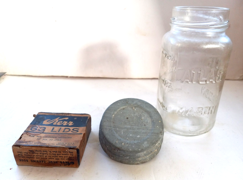 Vintage Atlas Mason Jar, 2-Ball Lids, Box of 12 Small Sz 63 Kerr Tops ...