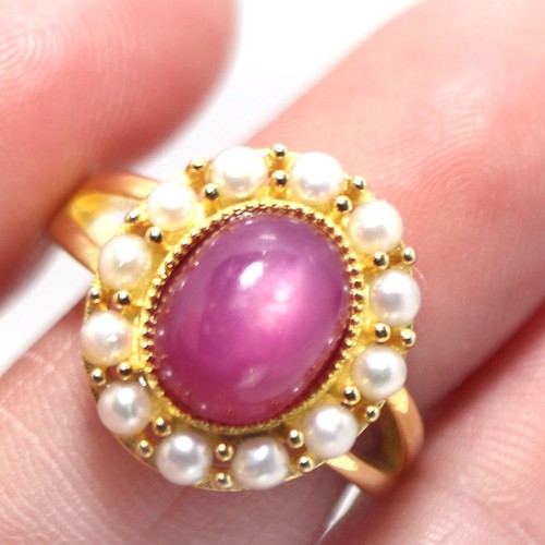 Heated 8 x 10 MM. Red Ruby & White Pearl Women Ring 925 Sterling Silver ...