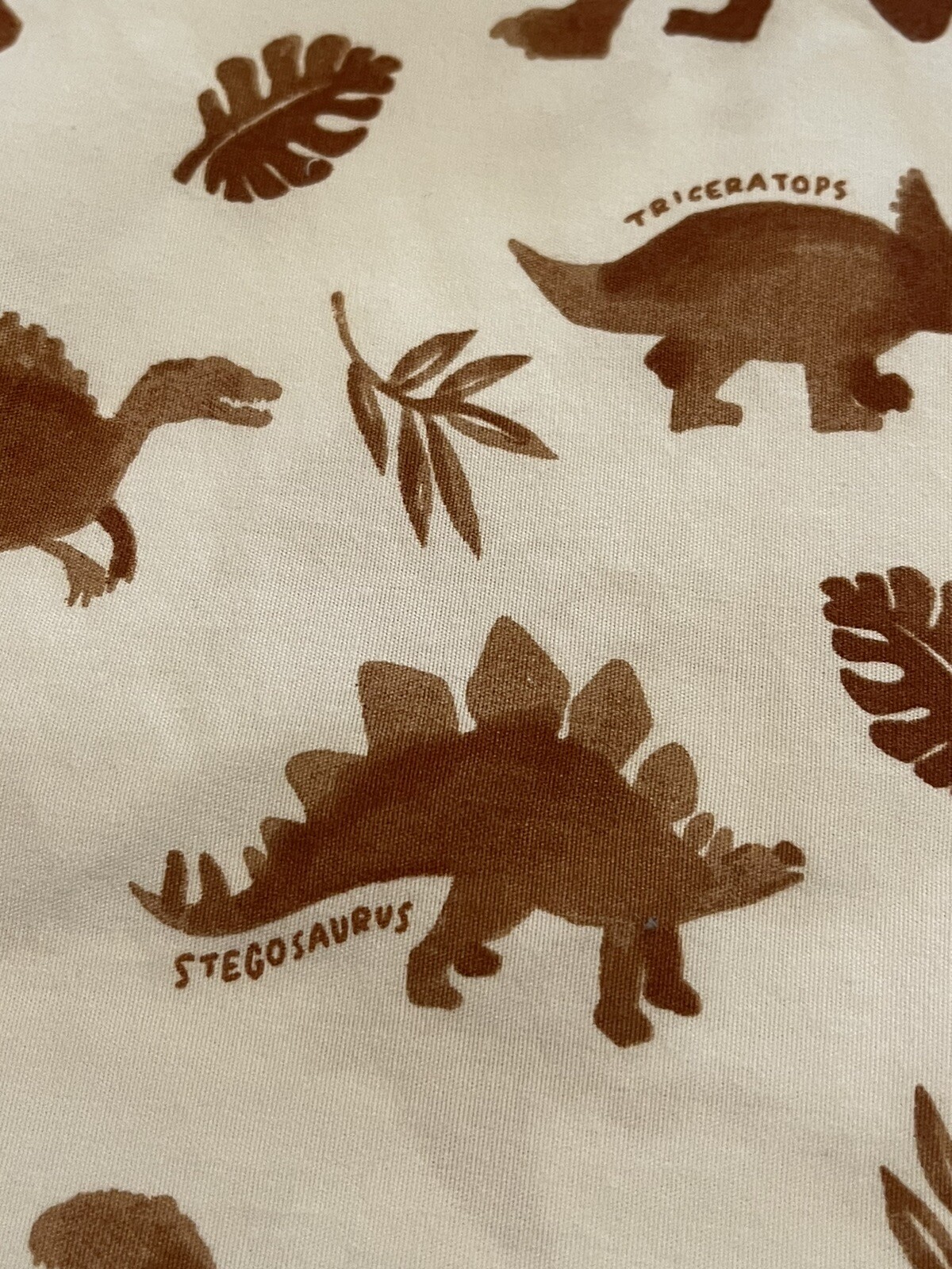 Dinosaur White Brown Pillow Fort Material Sew, Sheet, Crafts, Quilt ...