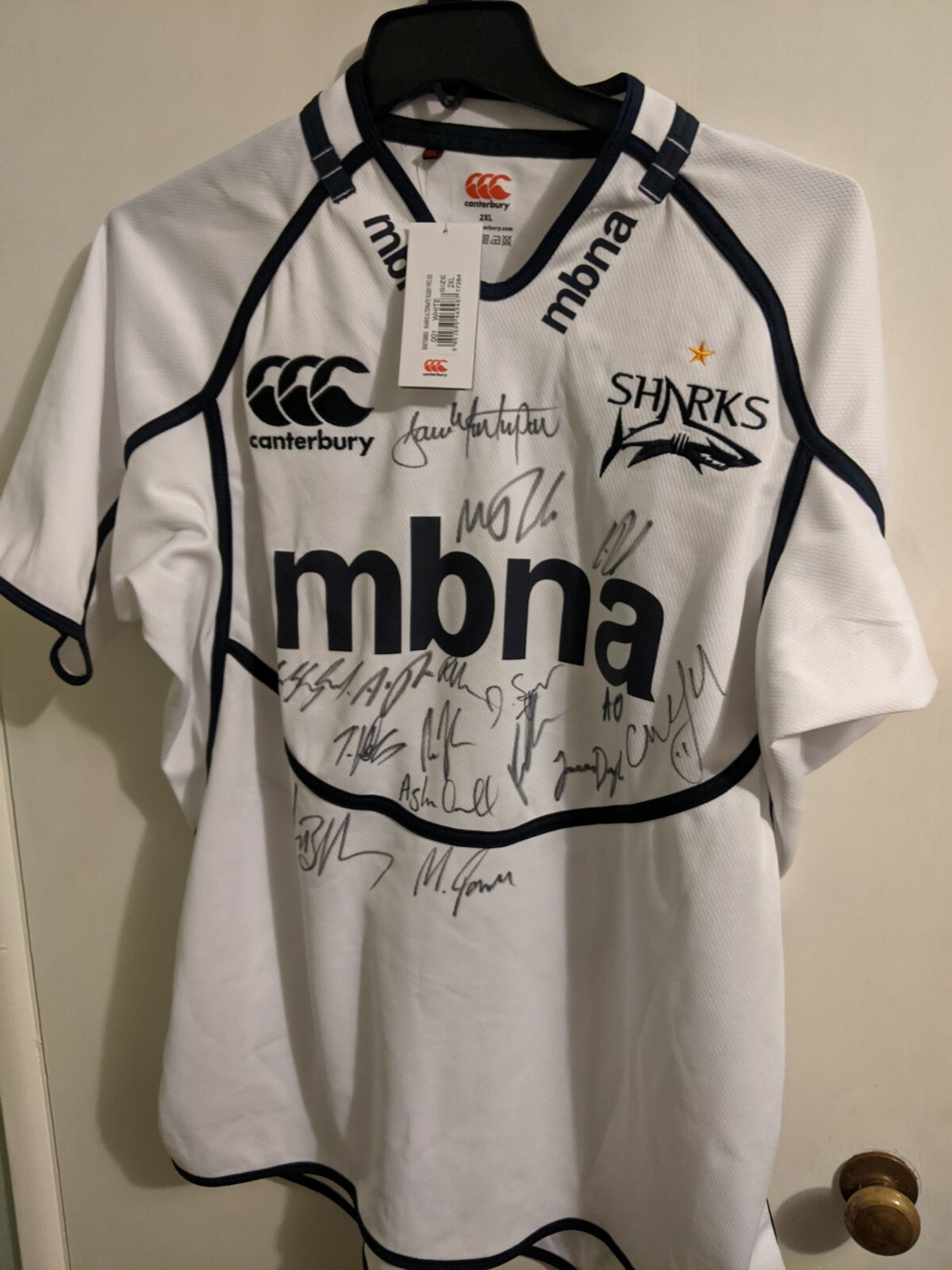 Canterbury SHARKS Alternate RUGBY Pro S/S AUTOGRAPHED JERSEY SIZE XXL ...