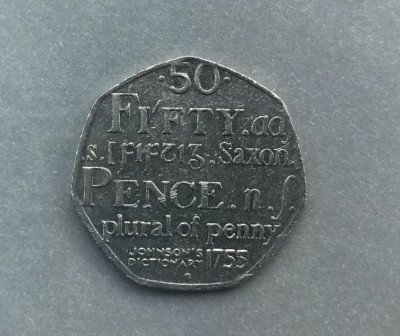 Rare 50p coin Saxon Johnson's Dictionary 1755 fifty pence penny plural ...
