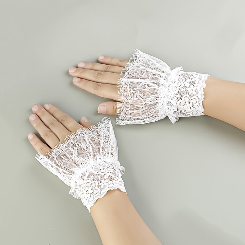 Lace False Sleeves Pleated False Cuffs Hollow Wrist Decor Elastic Horn ...