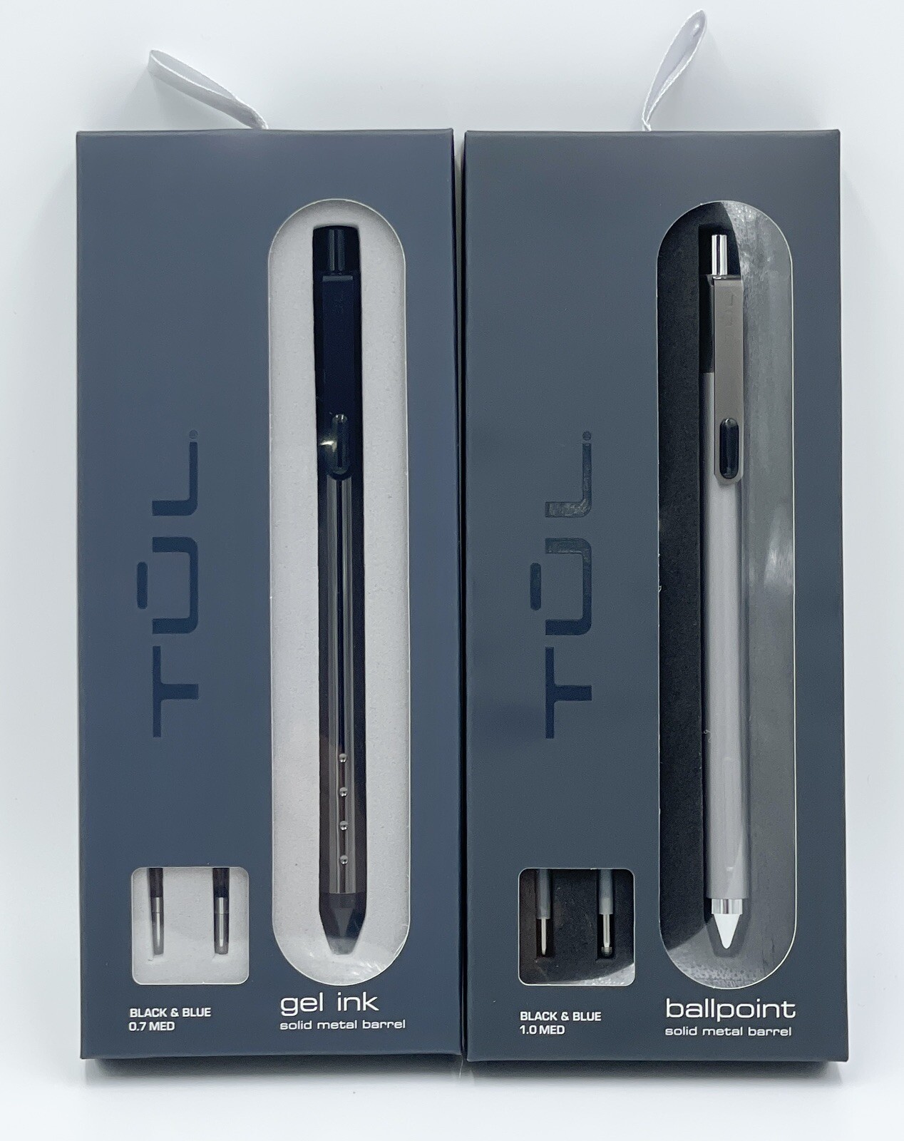 2 TUL Fine Writing Solid Metal Barrel Pens with Black/Blue 2 refills ea ...