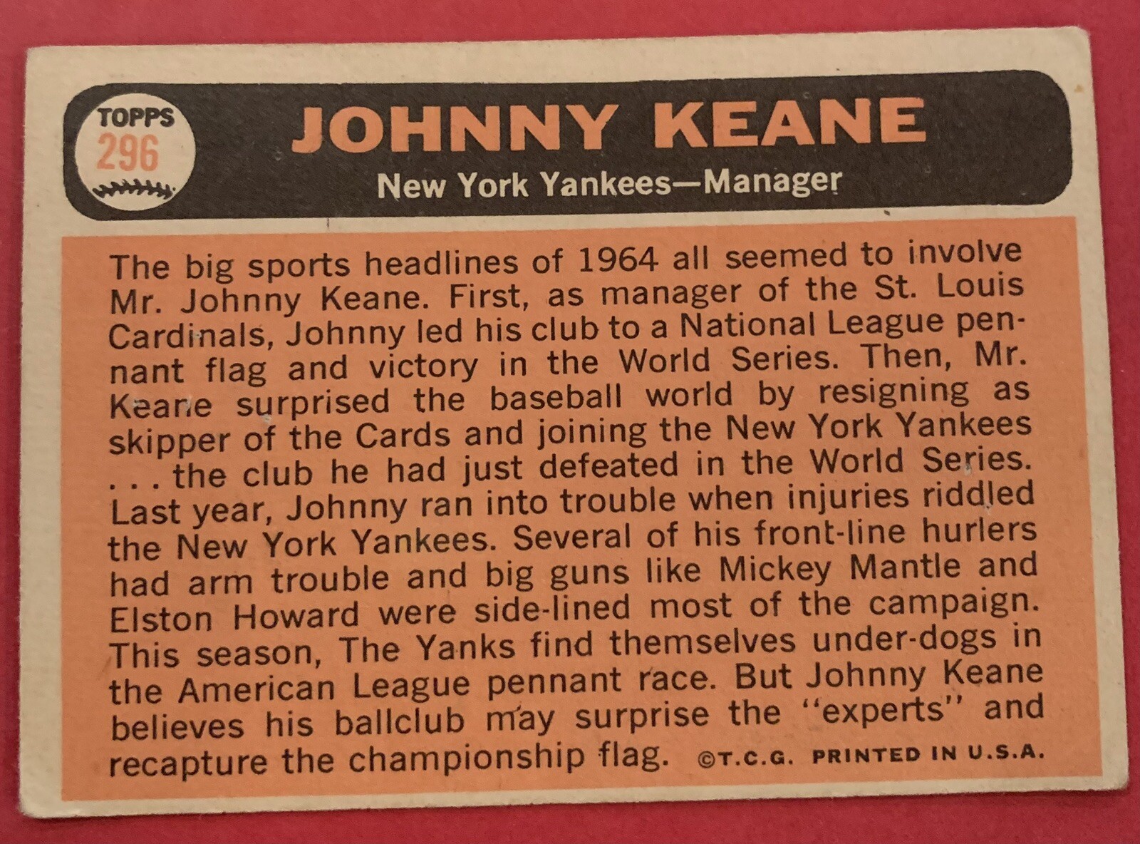 1966 Topps - #296 Johnny Keane for sale online | eBay