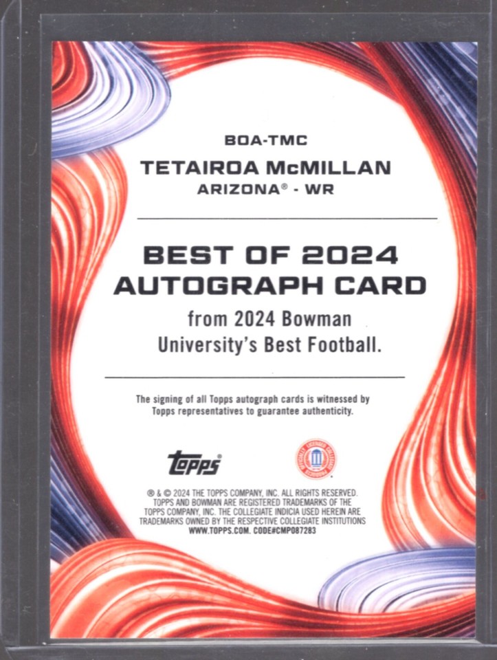 Tetairoa McMillan 24 Bowman Best U Green Mini Diamond Auto #/99 1st Rd ...