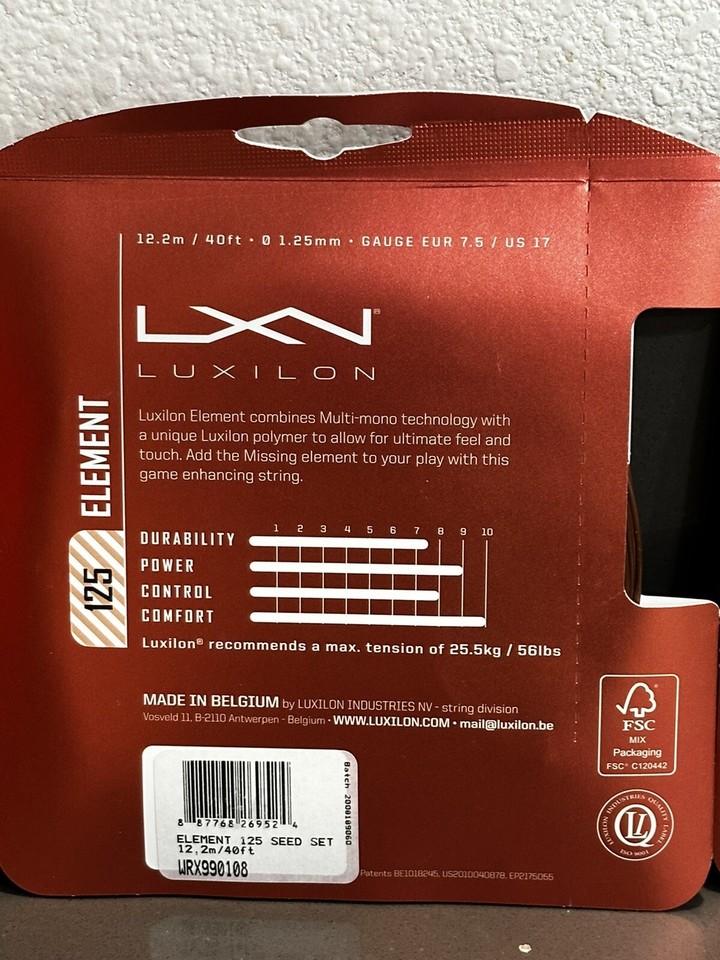 2 X Luxilon Element 125 (17L Guage) Tennis String - Brand New (TWO Pack ...