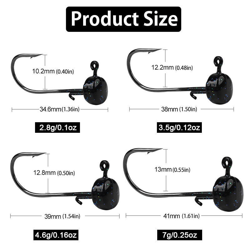 20Pcs Ned Rig Jig Heads Baits Hooks Finesse Mushroom Fishing Crappie ...