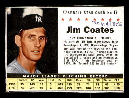 1961 Post Baseball #17 Jim Coates GD *d2 | eBay
