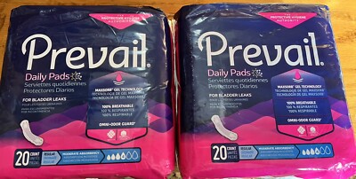 Prevail Daily Pads• Leak Guard•Regular•Moderate Absorbency• 20 Ct*2 =40 ...