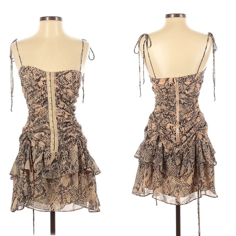 Skylar + Madison Snake Print Cinched Mini Ruffle Dress Retro Frill ...
