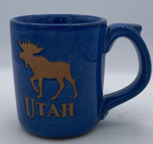 Utah Glazed Blue Red Clay Coffee Mug Tea Cup Pottery Moose 14oz | eBay