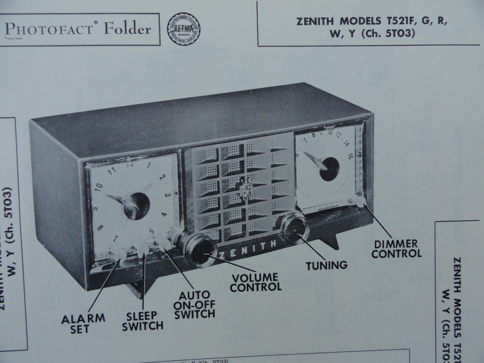 Vintage Sams Photofact Manual ZENITH MODELS T521F, G, R, W, Y (CH.5T03 ...