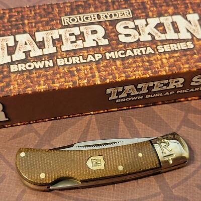 Rough Rider Knife RR2337 Small Lockback Brown Burlap Micarta Handles | eBay