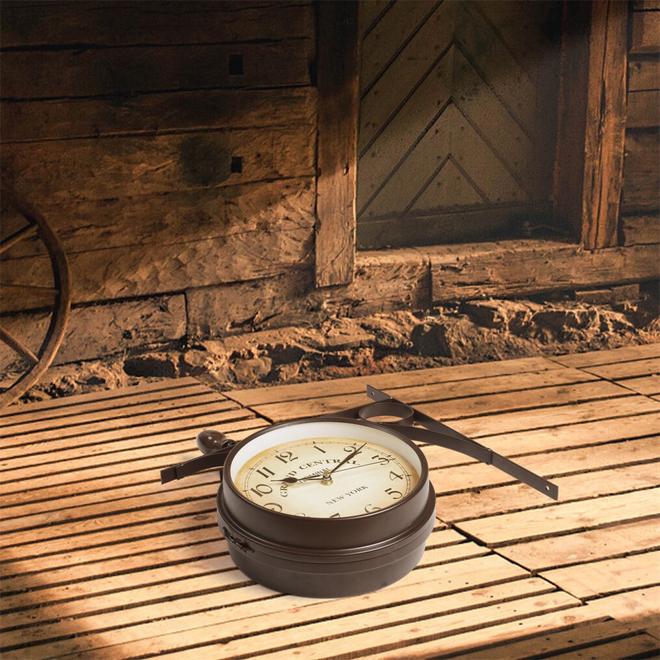 Double Sided Garden Train Station Wall Clock Indoor Outdoor Arabic Rust ...