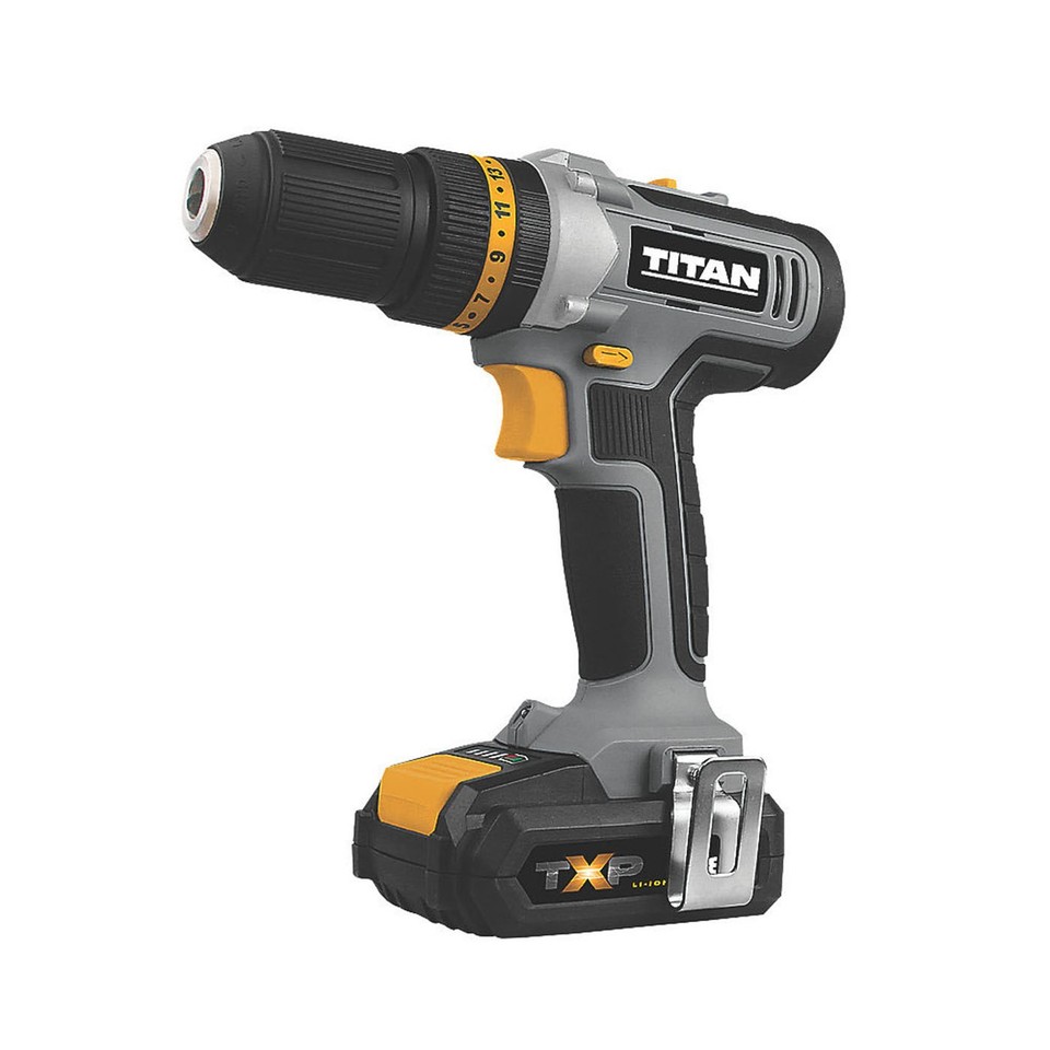 Titan Combi Drill Driver Set Cordless 18V 2Ah Li-Ion Batteries Charger ...