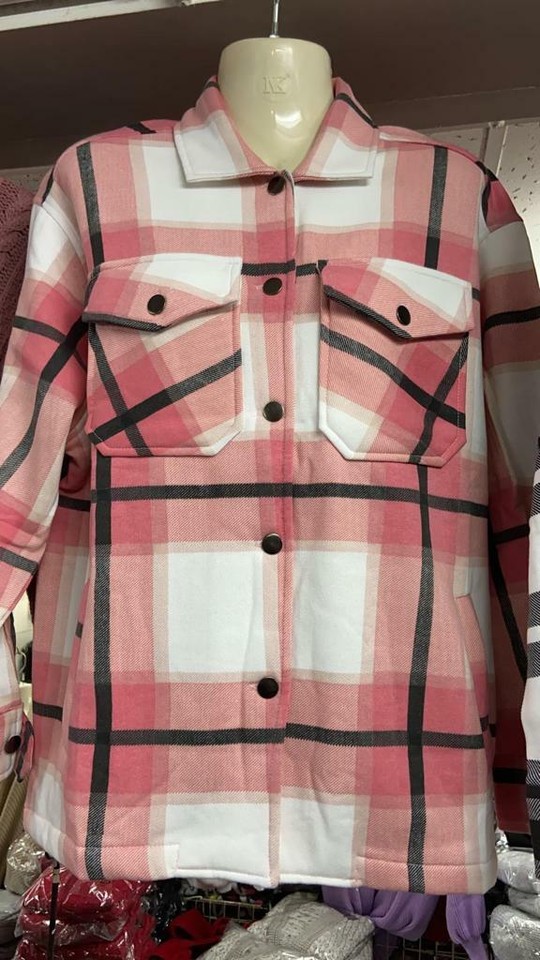 Check Fleece Casual Hooded Women Oversize Jacket Shacket Top Shirt Coat ...