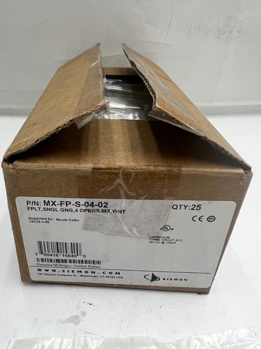 Box of 25 - Siemon Max Faceplate Single Gang White 4 Modules MX-FP-S-04 ...