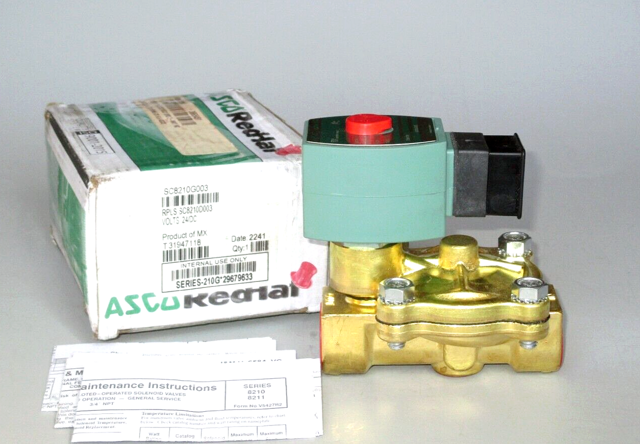 ASCO SC8210G003 Solenoid Valve 3/4" NPT, 24 Volt DC Coil DIN Connection ...