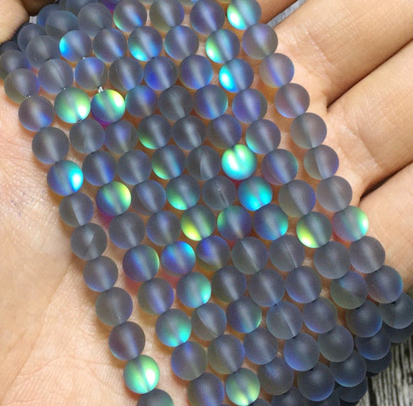 6/8/10/12mm White /Gray Gleamy Rainbow Moonstone Round Gems Loose Beads ...