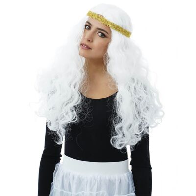 Engel Perücke Fee Elfe weiße Langhaar-Perücke mit Locken und goldenem ...