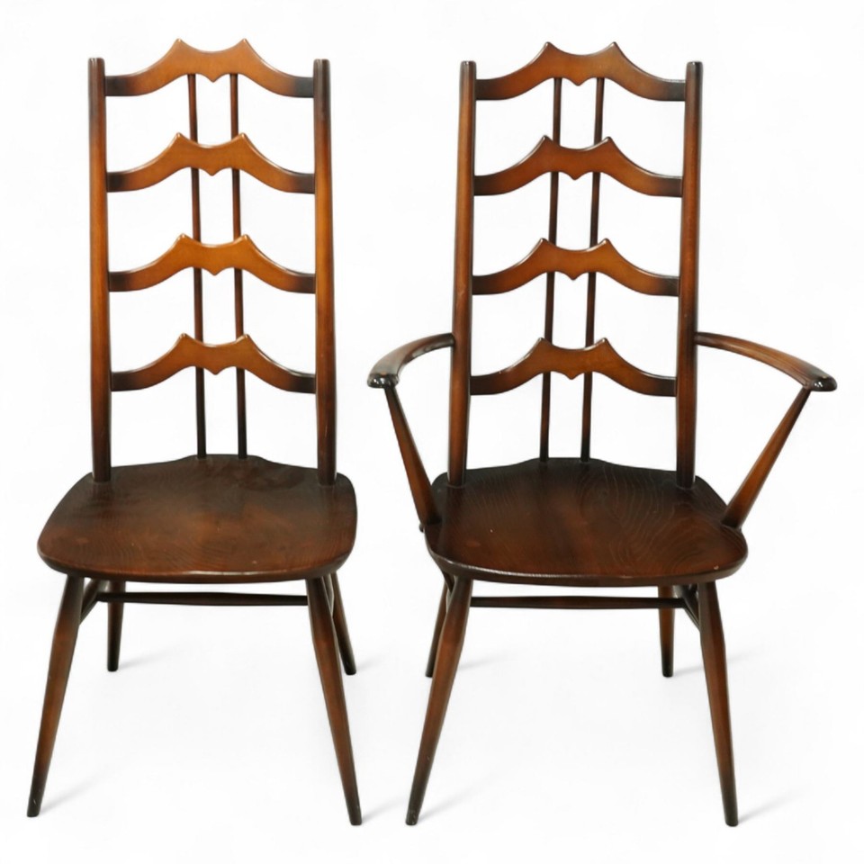 MCM Rare Set Of Ercol Batwing Model 496 Dining Chairs & Circular Drop ...