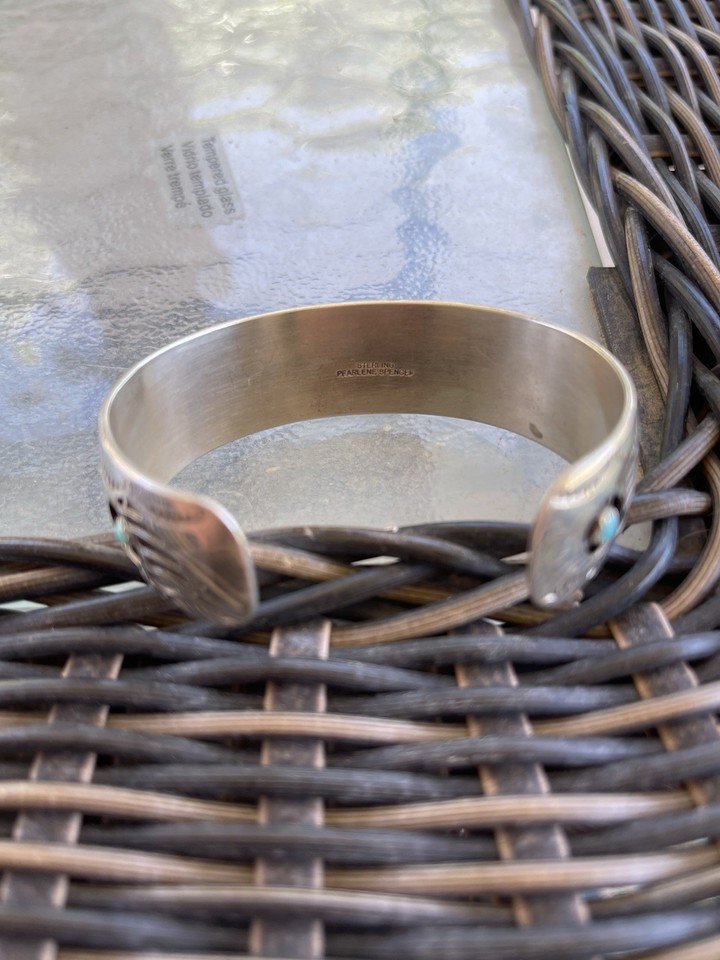 Native American Sterling Silver Bear Paw Cuff Bracelet With Turqoise By ...