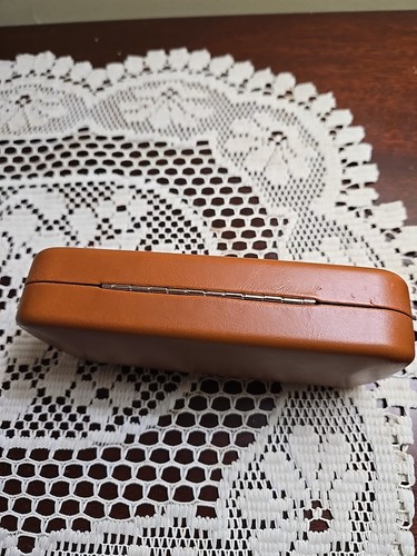 Fossil Light Brown Faux Leather Eye Glasses Case Hard Clamshell w/ Blue ...