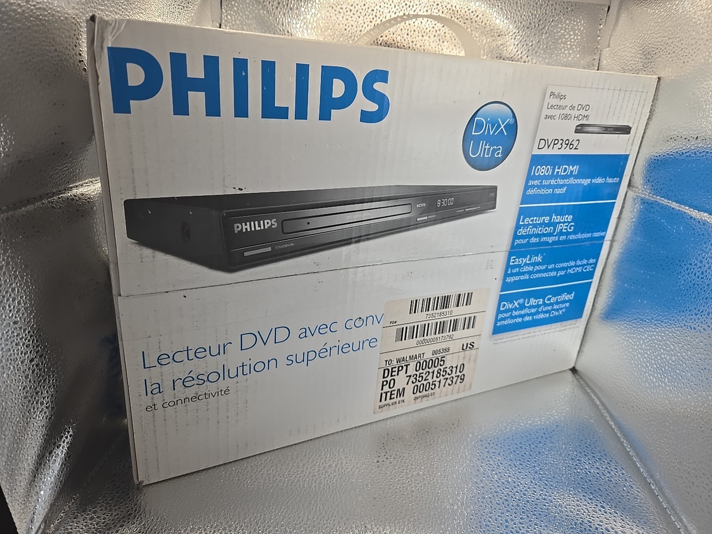 Philips DVD Player w/ 1080i HDMI DVP3962 High Definition Playback DivX ...