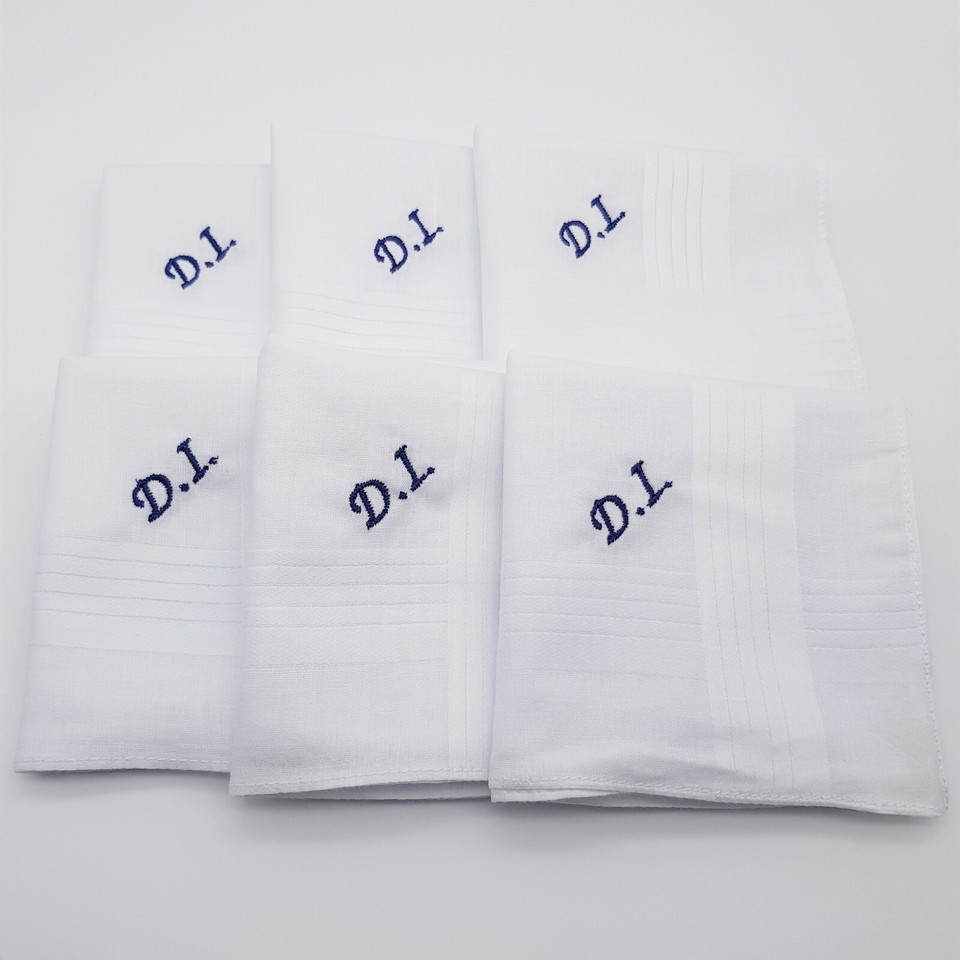 Personalised Handkerchiefs (Pack of 6) Embroidered Name Initials ...
