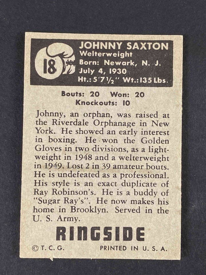 Topps Ringside 1951 Boxing - Johnny Saxton #18 - NM | eBay