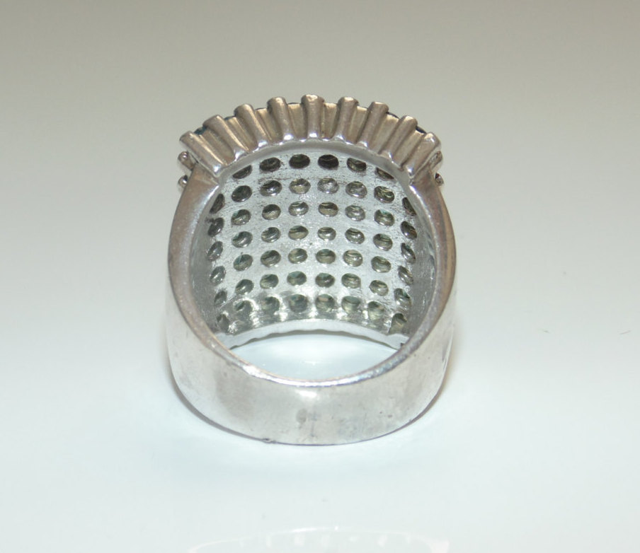 Vintage HUGE Massive Sterling Silver Blue Rhinestones Grid Ring US Size ...