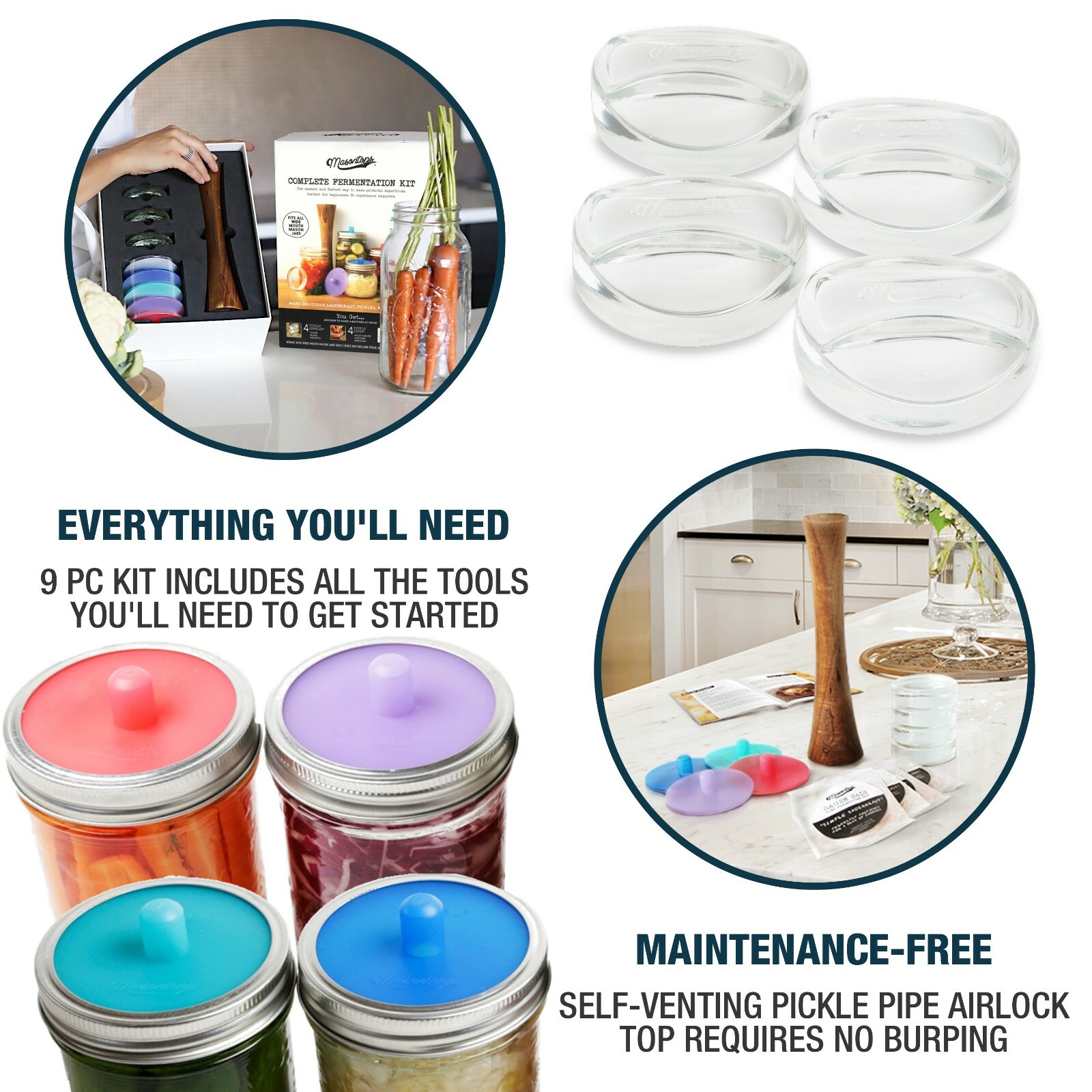 Masontops Complete Mason Jar Fermentation Kit - Weights, Pounder ...
