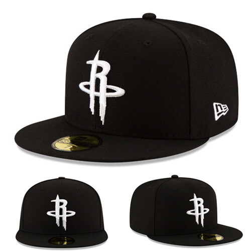 New Era Houston Rockets 59Fifty Fitted Hat NBA Basic Black White Cap ...