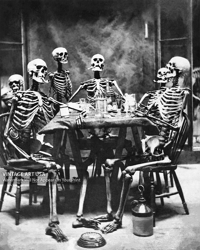 Skeletons Dinner Party 8x10 Photo Print 1860s Vintage Halloween Man ...