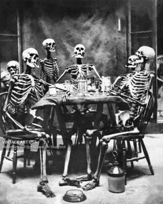 Skeletons Dinner Party 8x10 Photo Print 1860s Vintage Halloween Man ...