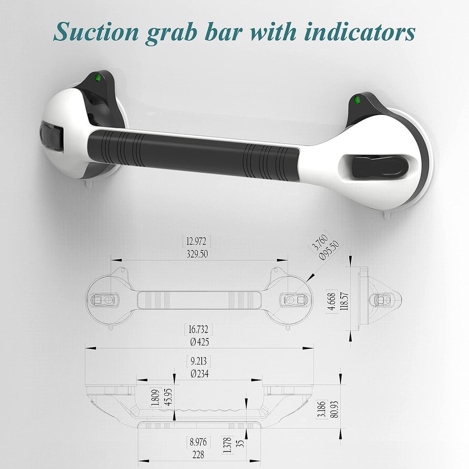 12in Suction Shower Grab Bar with Indicators, Balance Assist Steady ...