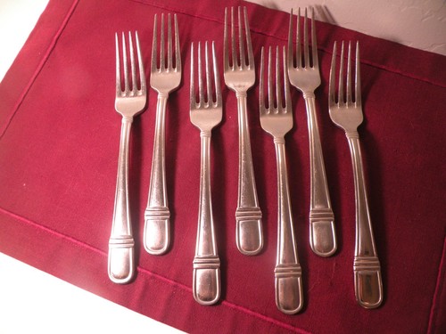 Set Of 7 Dinner Forks CORBY HALL Toledo STAINLESS STEEL FLATWARE 8 1/8 ...
