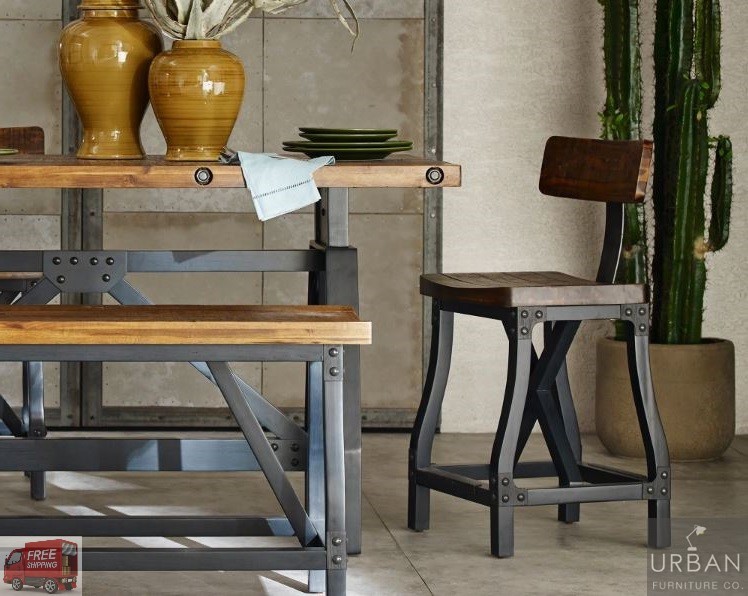 Industrial Square Wooden Seat Counter Stool High Chair Bar Kitchen ...