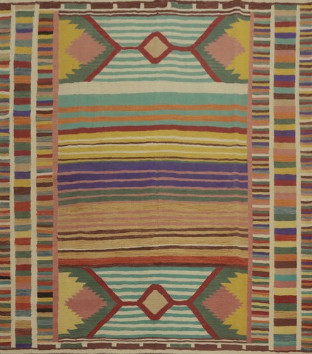 Hand-Woven Striped Kilim Square Area Rug 7x7 Oriental Geometric Wool ...