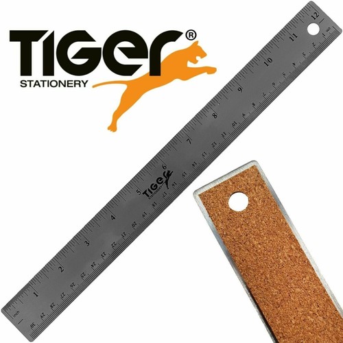 CORK backed stainless steel ruler 30cm / 12 inch metal non slip grip ...