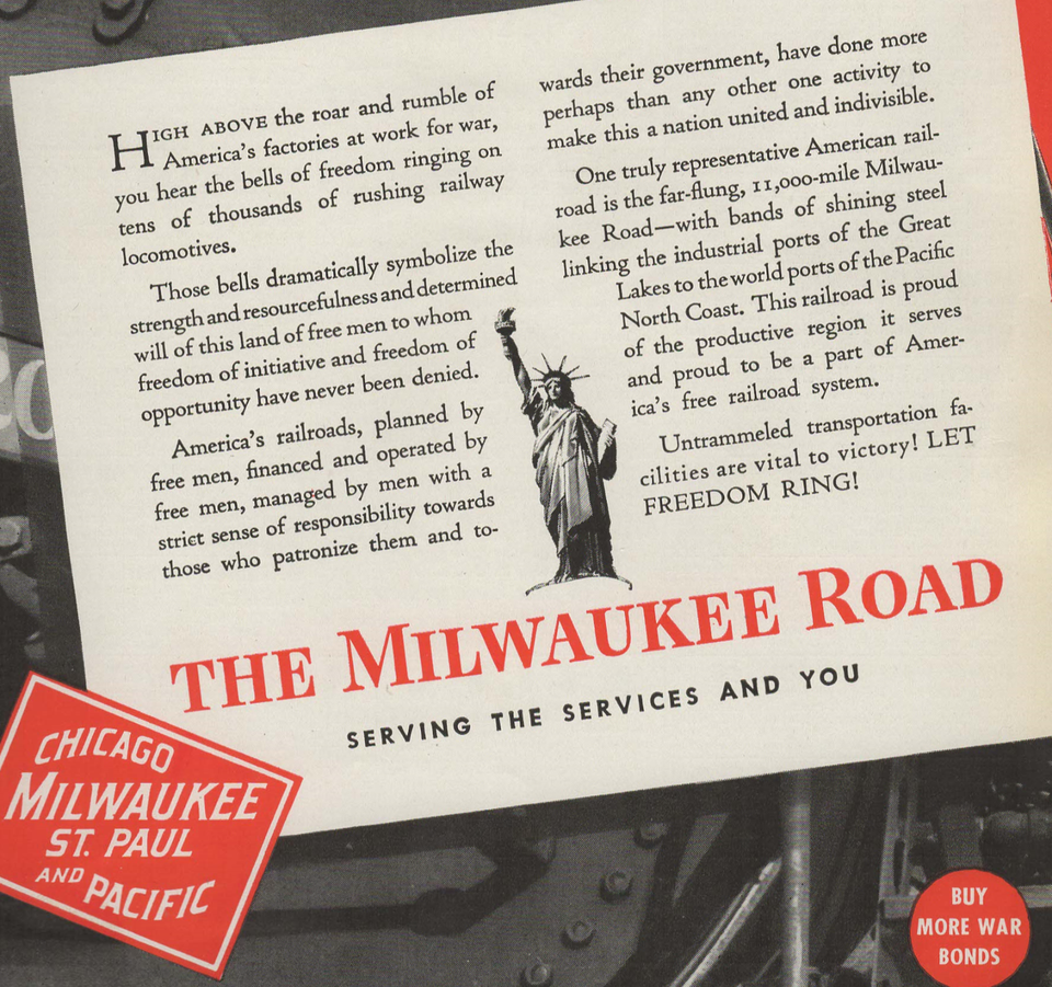 1943 WWII Milwaukee Road Railroad Vintage Print Ad Let Freedom Ring | eBay