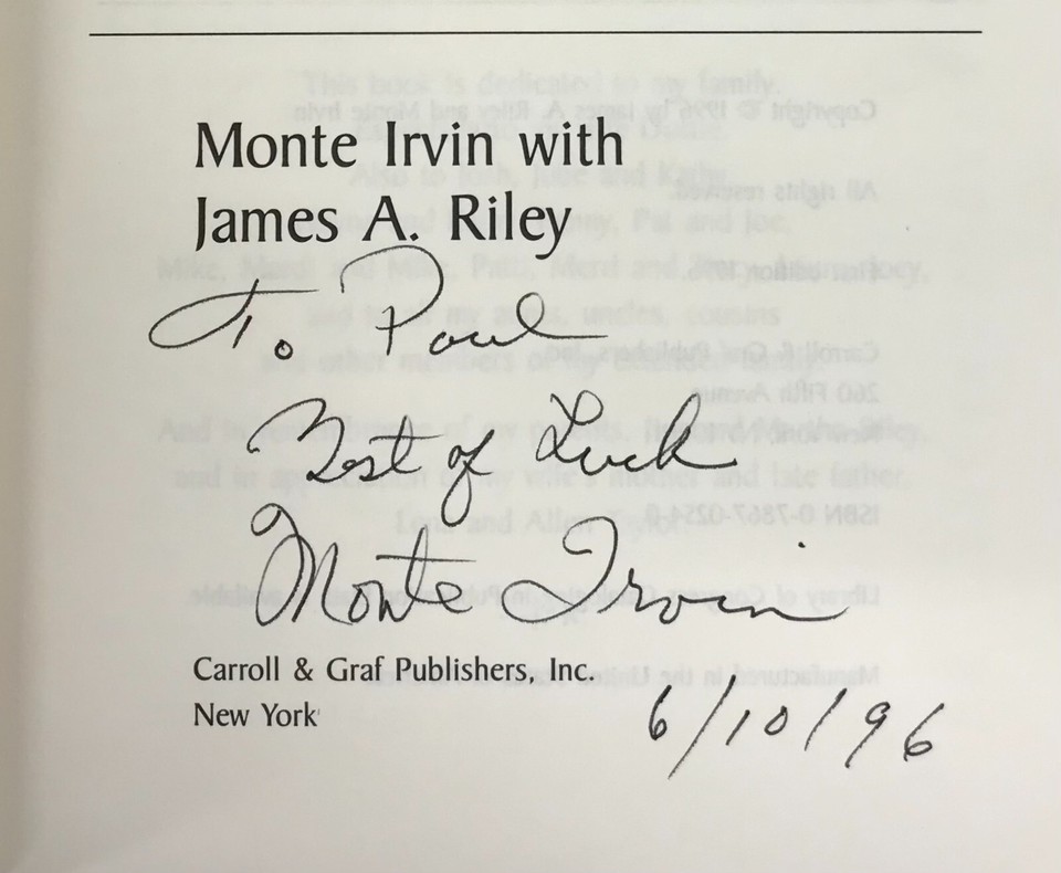 Monte Irvin Signed 1996 Book "Nice Guys Finish First" AUTO New York ...