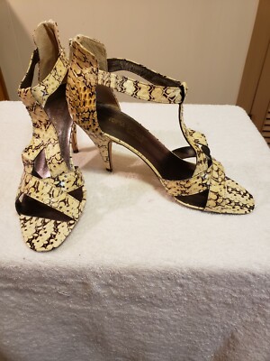 Women's Prima Royale White & Black Snakeskin Leather Heels Size 7 1/2 M ...