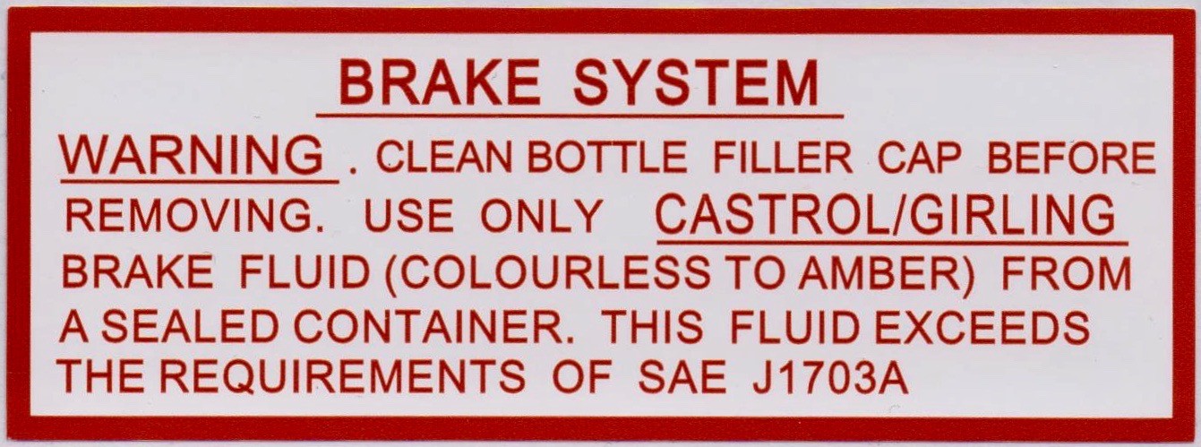 Jaguar Servo Brake System Colourless to Amber Fluid Sticker | eBay UK