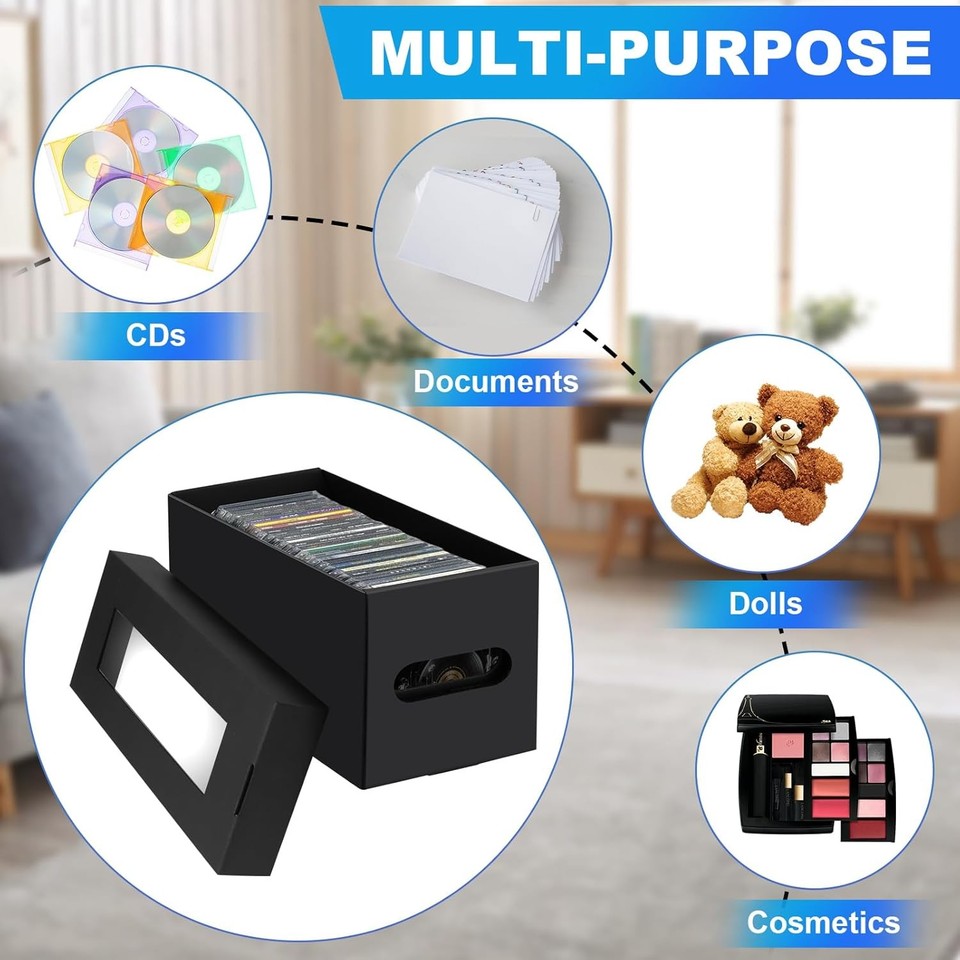 CD Storage Boxes,Cardboard CD Case Storage,CD Case Holder with 4 Pack ...