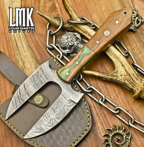 LMK Hand Crafted Full Tang Knife Twist Damascus Walnut Wood Wooden ...