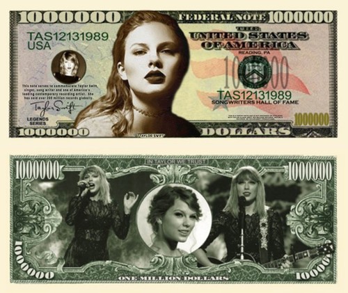 new Taylor Swift Million Dollar Bill Play Funny Money Novelty Note ...